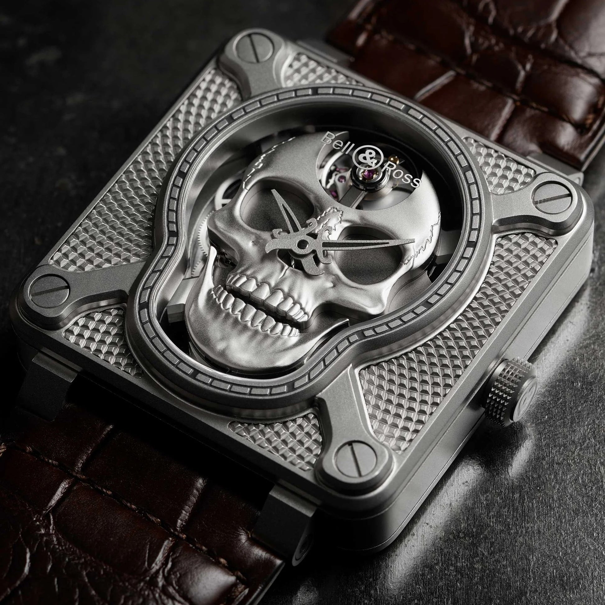 Unworn Bell & Ross BR01 Laughing Skull Full Diamond, Stainless Steel ...